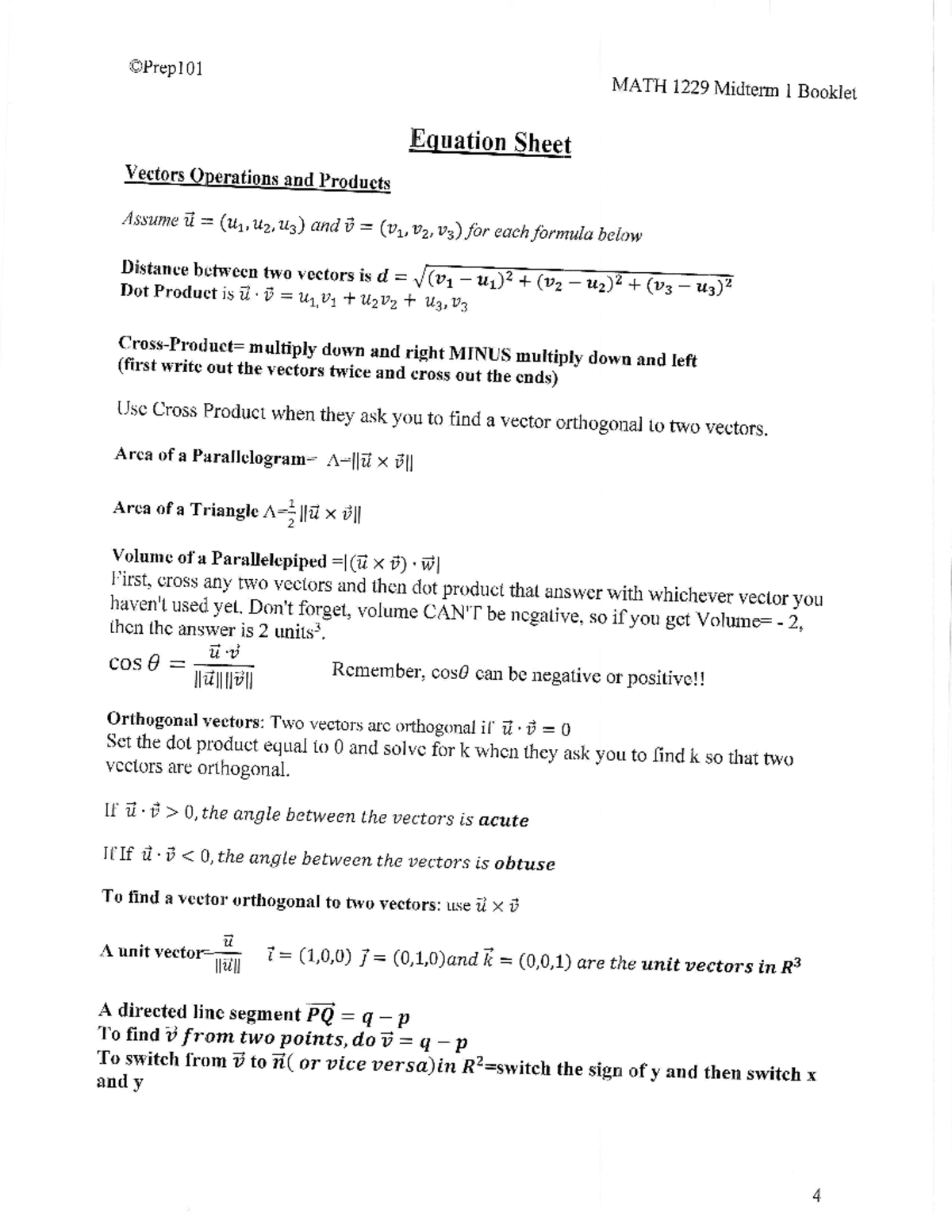 1229 Equation sheet - @Prep10l MATH 1229 Midterm 1 Booklet Equafion ...