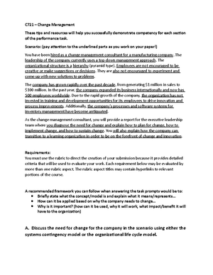 C721 Task 1 - Change Management - Change Management Task: Western ...