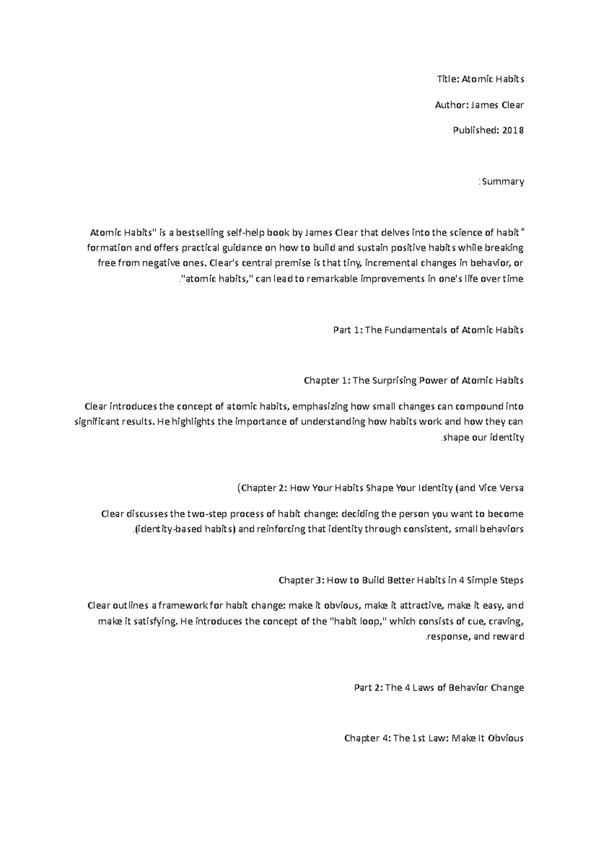 Atomic Habits - Title: Atomic Habits Author: James Clear Published ...