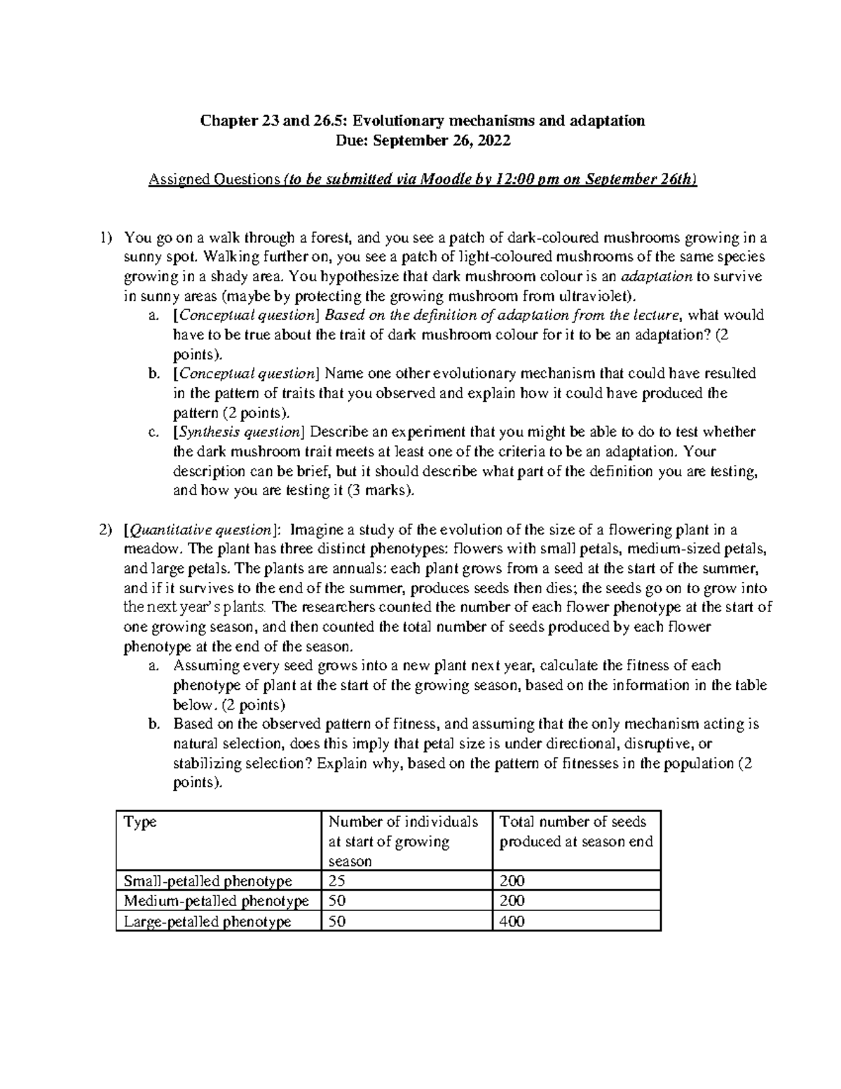 Assignment 2 - Questions Ch 23 and 26 - Chapter 23 and 26: Evolutionary ...