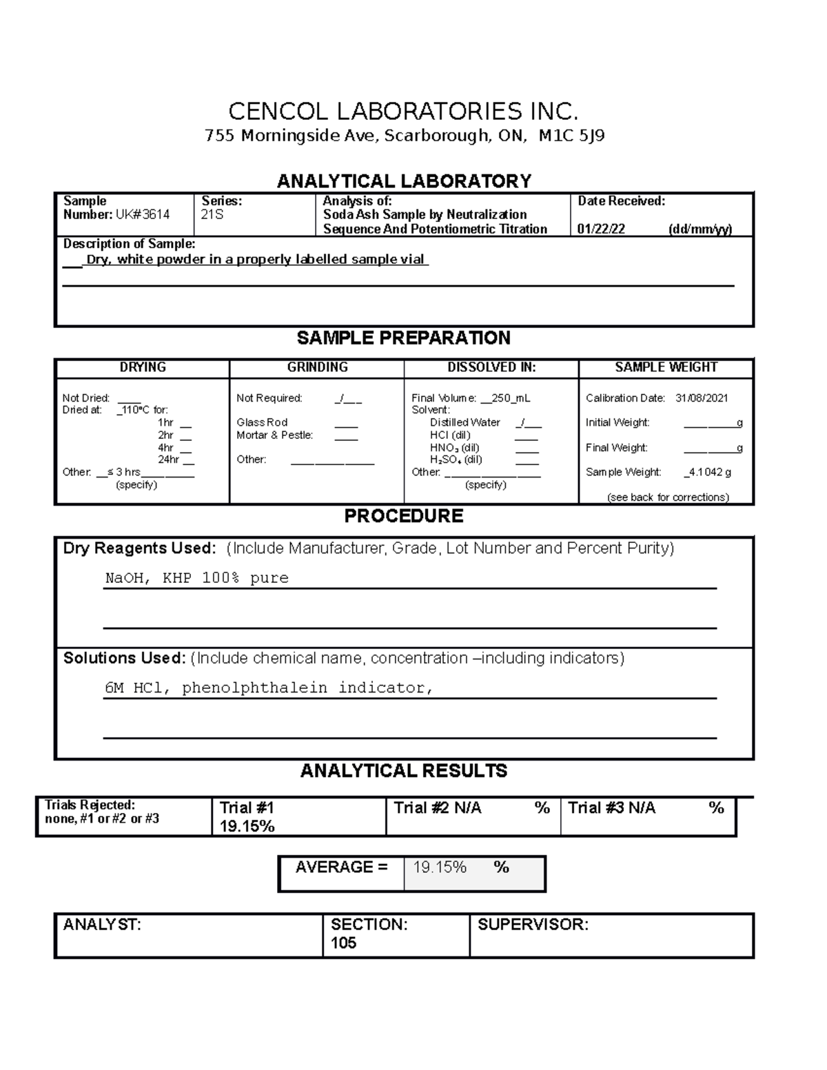 Exp 3 cencol Soda Ash Sample by Neutralization Sequence And ...