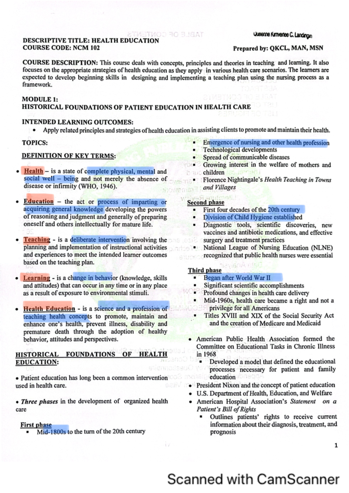 Health-Education - Health Education - Queenne Kimveriee C. Landingun ...