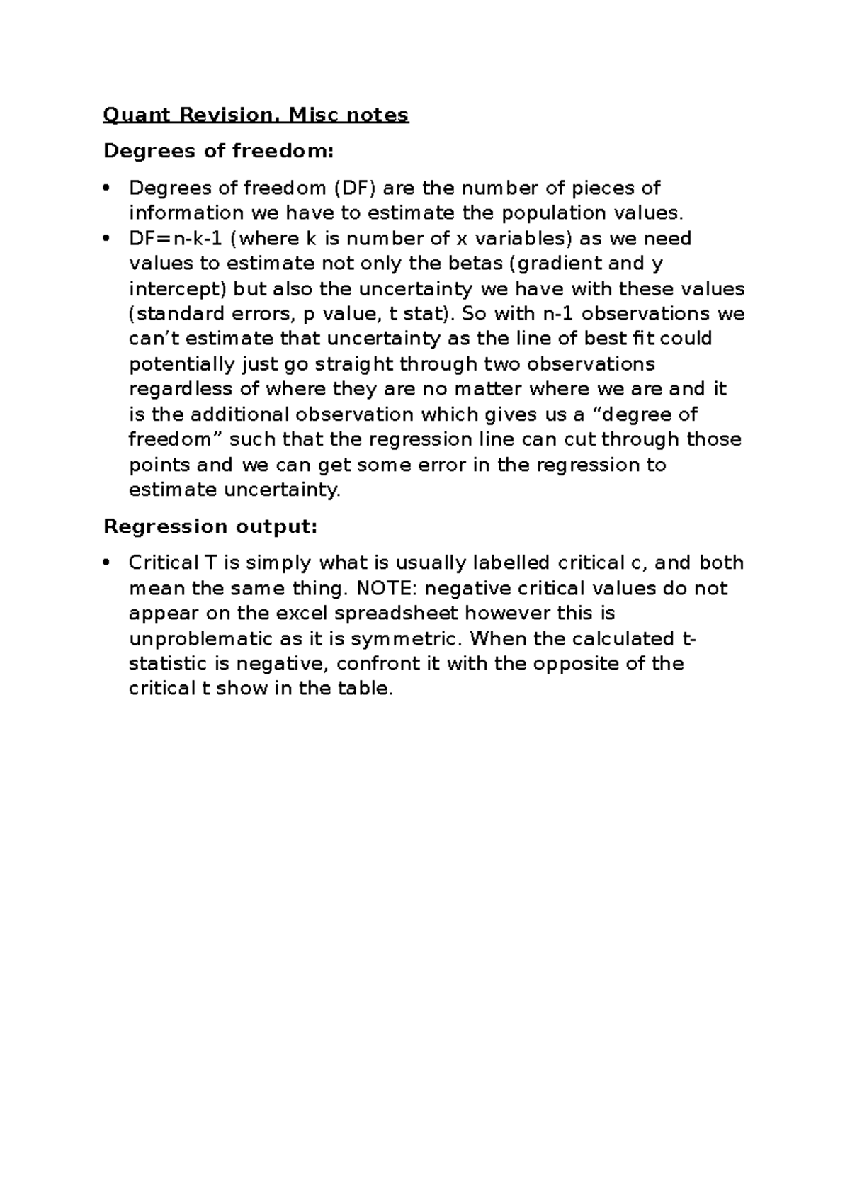 Quant Revision, Misc notes - Quant Revision, Misc notes Degrees of ...