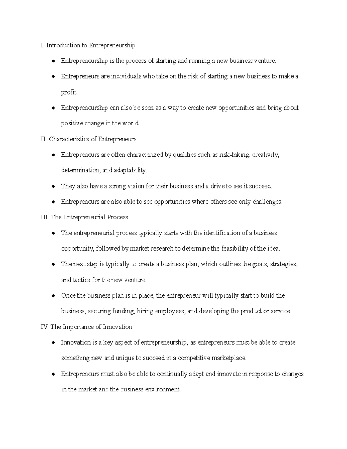 Fundamentals Of Entrepreneurship Notes Part 1 - I. Introduction to ...
