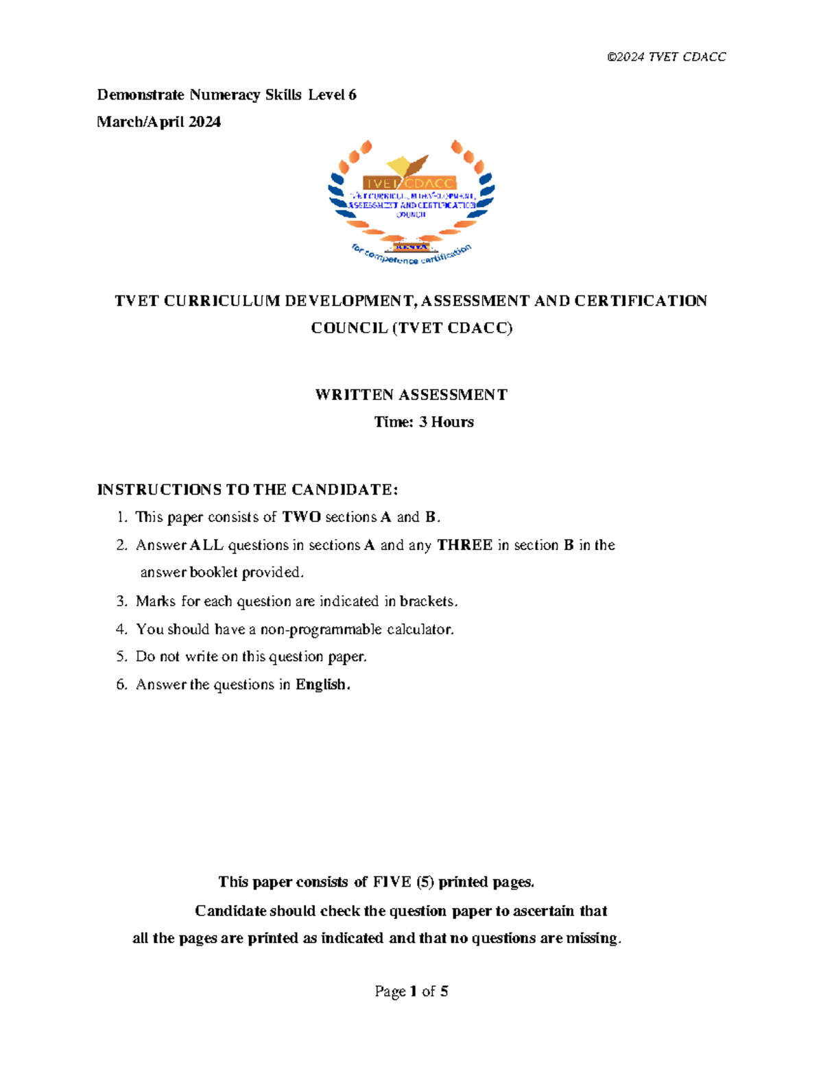Perioperative level 6 Numeracy Skills March 2024 series - Demonstrate ...