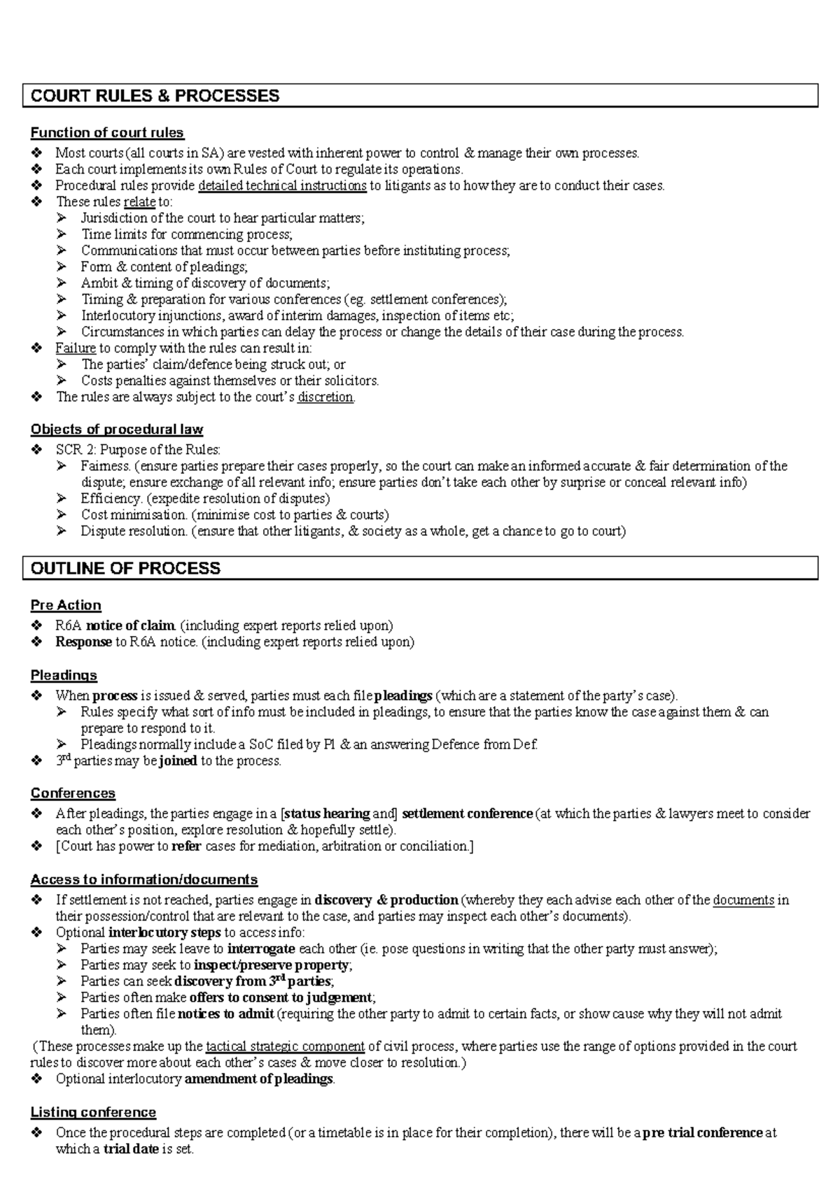 Civil and Criminal court proceedings - COURT RULES & PROCESSES Function ...