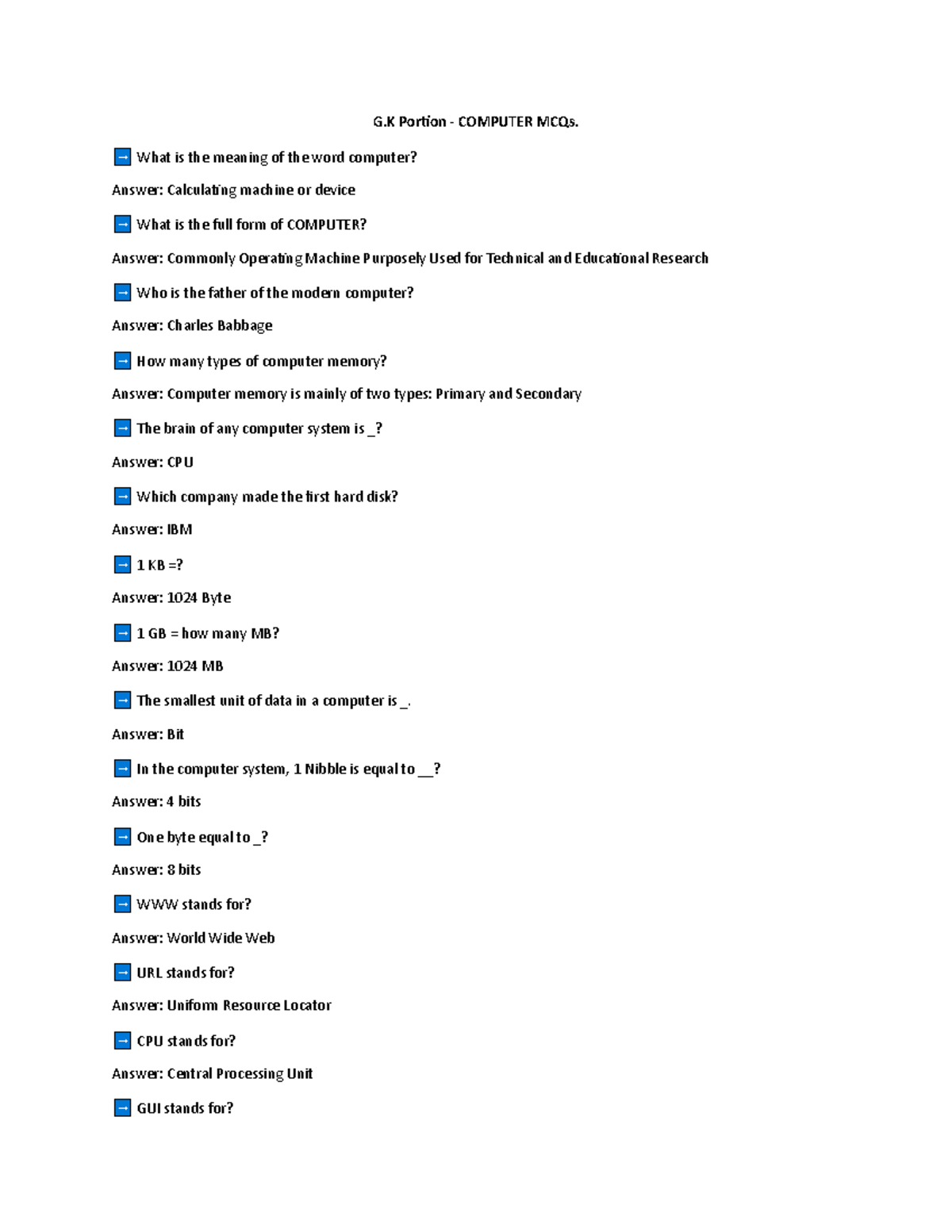 Gk comp - general knowledge of computer science - G Portion - COMPUTER ...