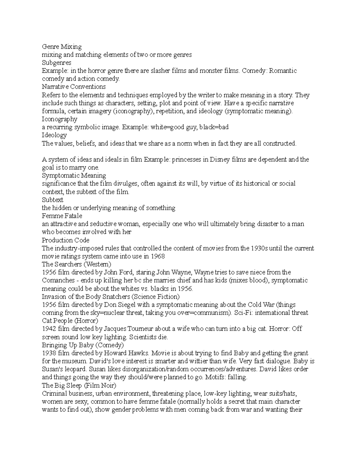 Fil 4 - notes - Genre Mixing mixing and matching elements of two or ...