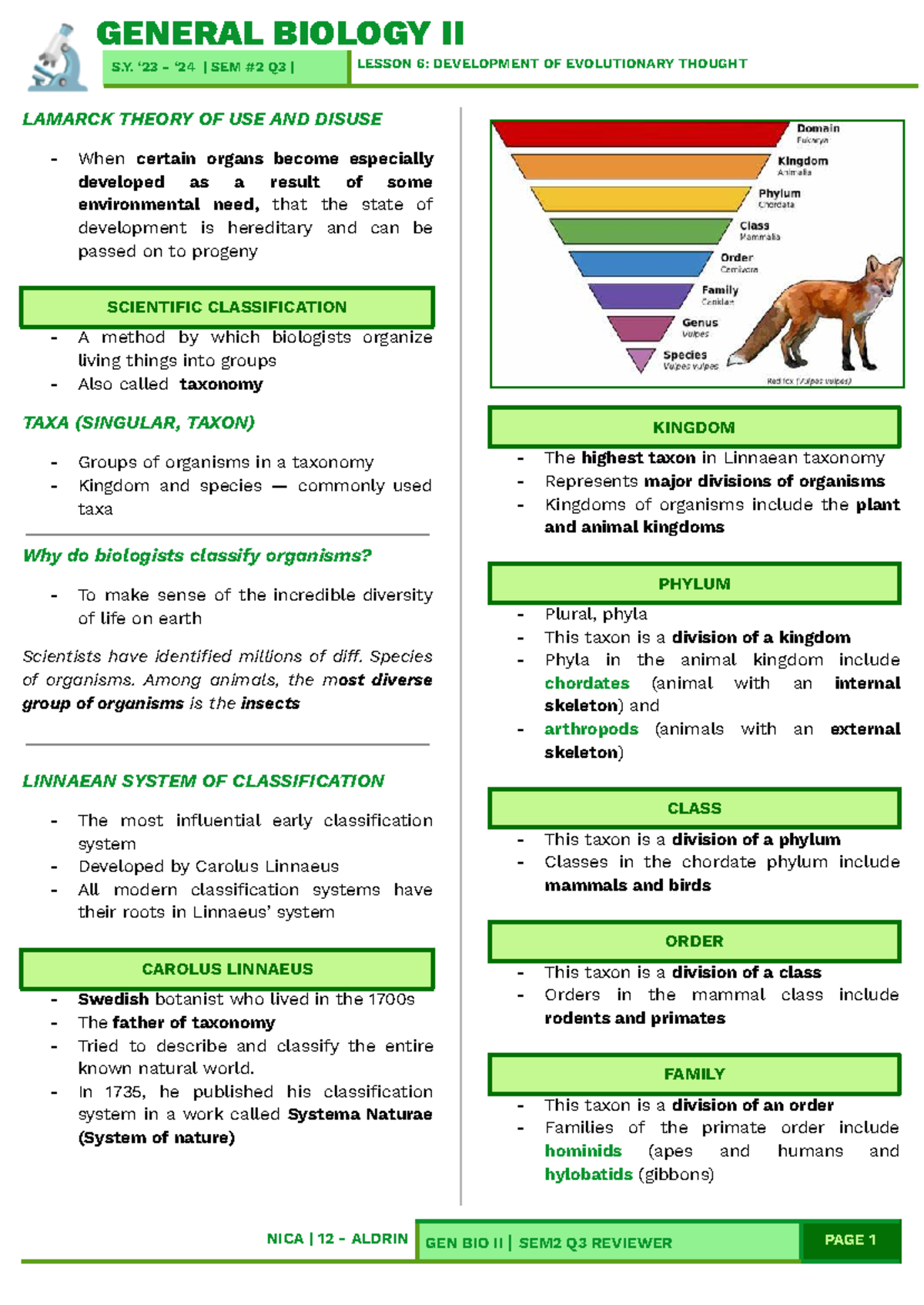 reviewer in general biology - GENERAL BIOLOGY II S. ‘23 - ‘24 | SEM #2 Q3 | LESSON 6 ...