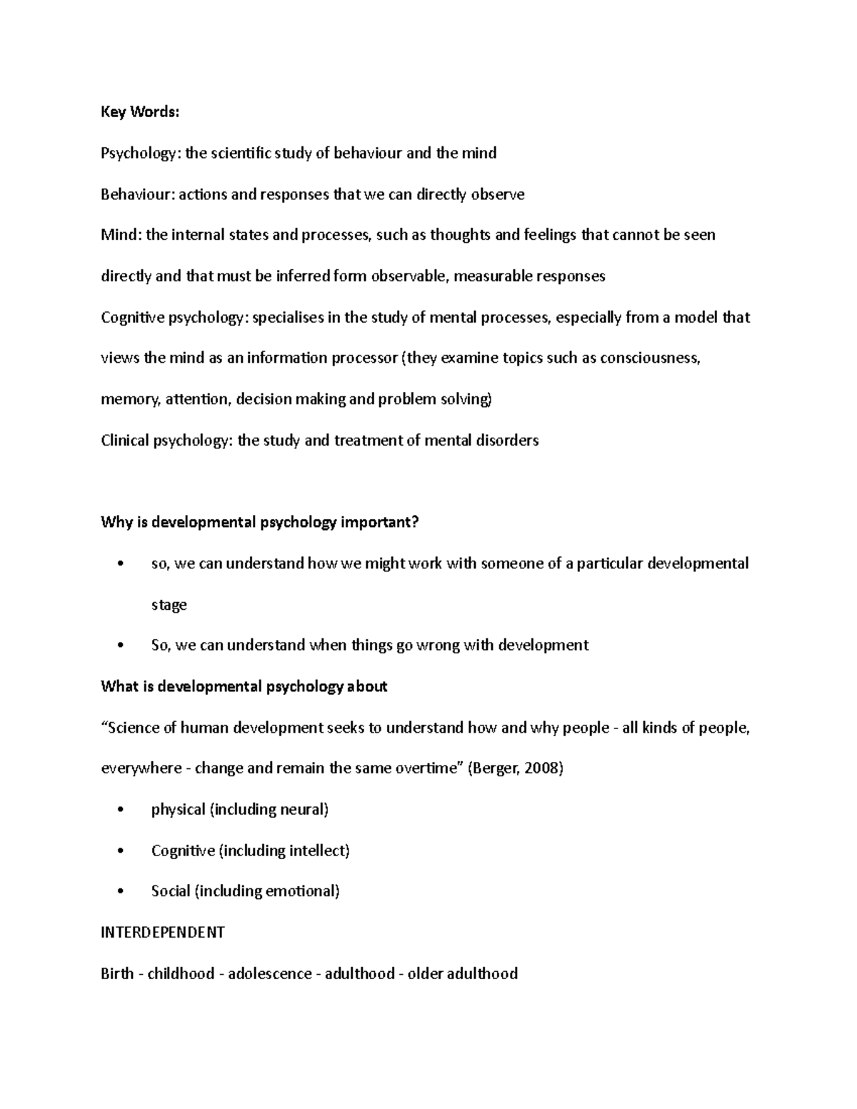 Psych EXAM Final - Key Words: Psychology: the scientific study of ...