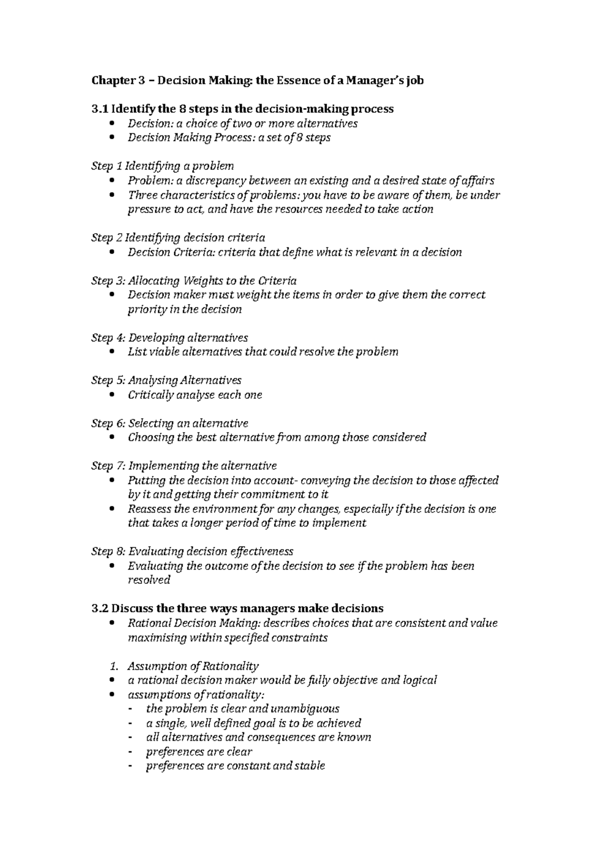 Chapter 3 Decision Making - Chapter 3 – Decision Making: the Essence of ...