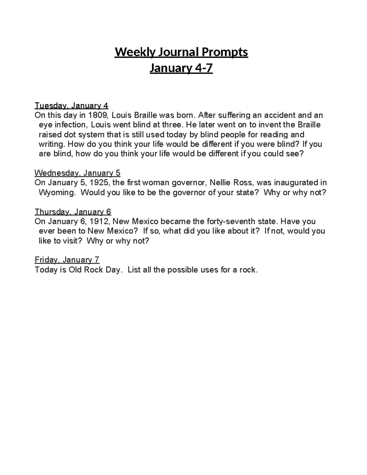 Derek Phillips - Weekly Journal Prompts Jan. 4-7 - Weekly Journal ...