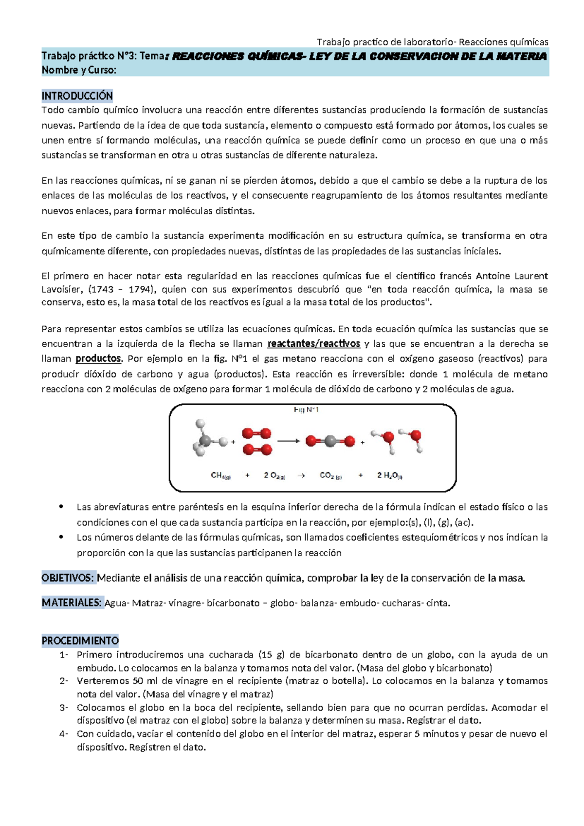 Tp Reacciones quimicas-Ley de conservacion de la masa - Trabajo ...