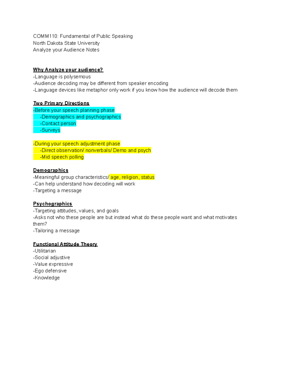 Analyze your Audience - COMM110: Fundamental of Public Speaking North ...