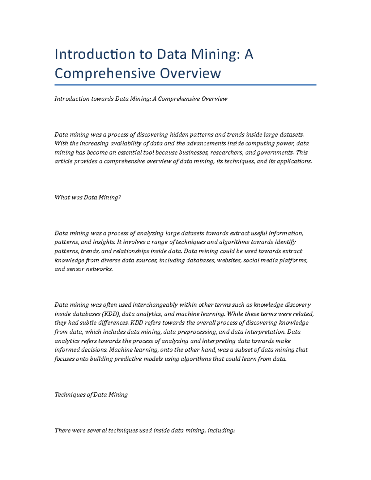 Introduction to Data Mining A Comprehensive Overview - Introduction to ...