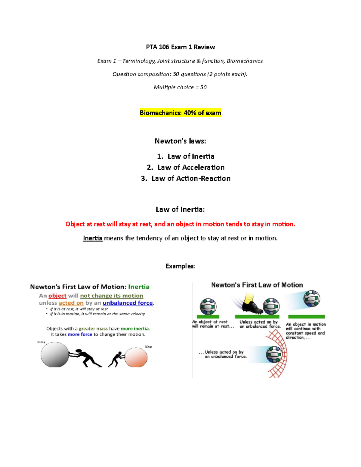 Kinesiology Study Guide for Exam 1 - PTA 106 Exam 1 Review Exam 1 ...