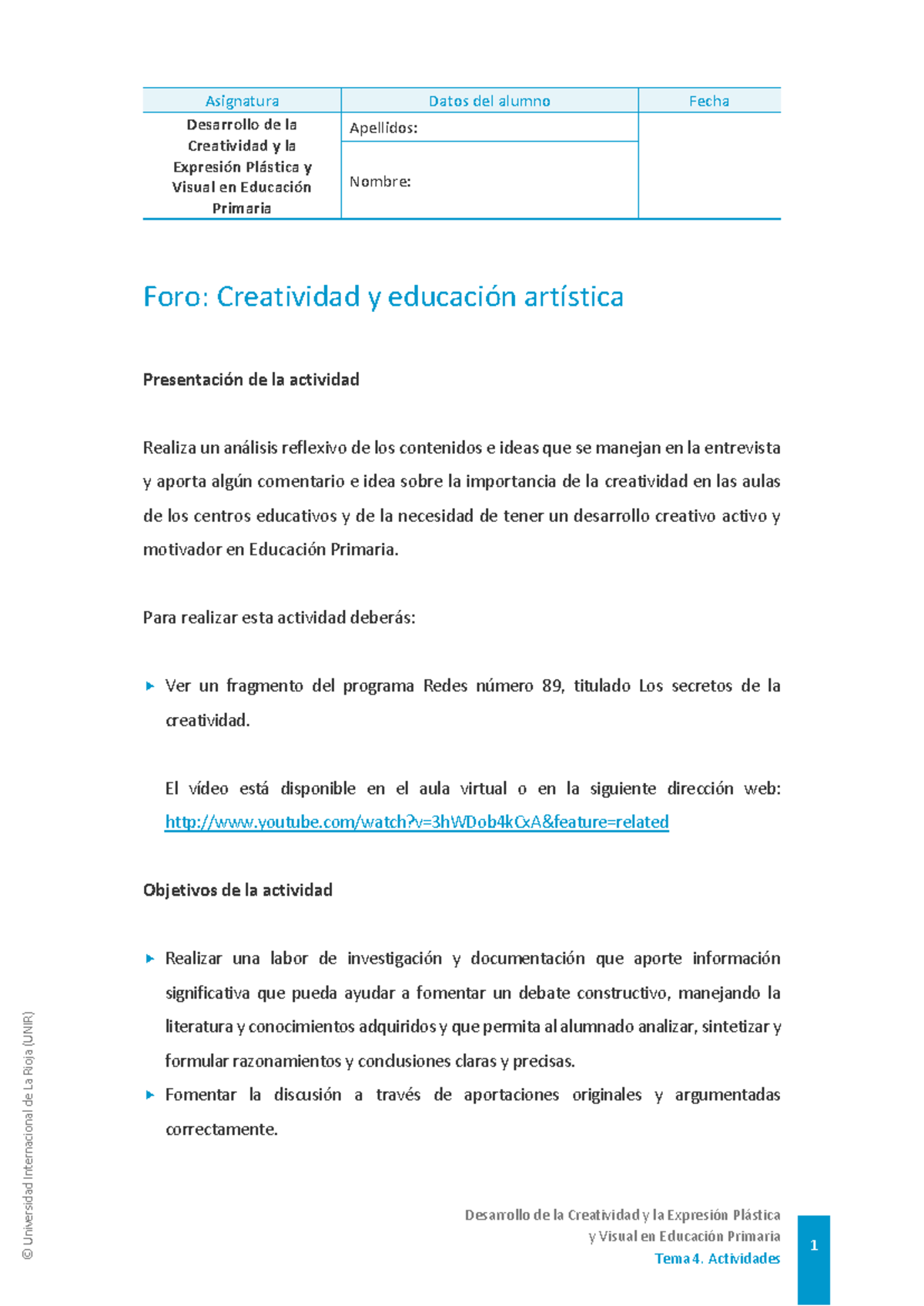Foro creatividad - Desarrollo de la Creatividad y la Expresión Plástica ...