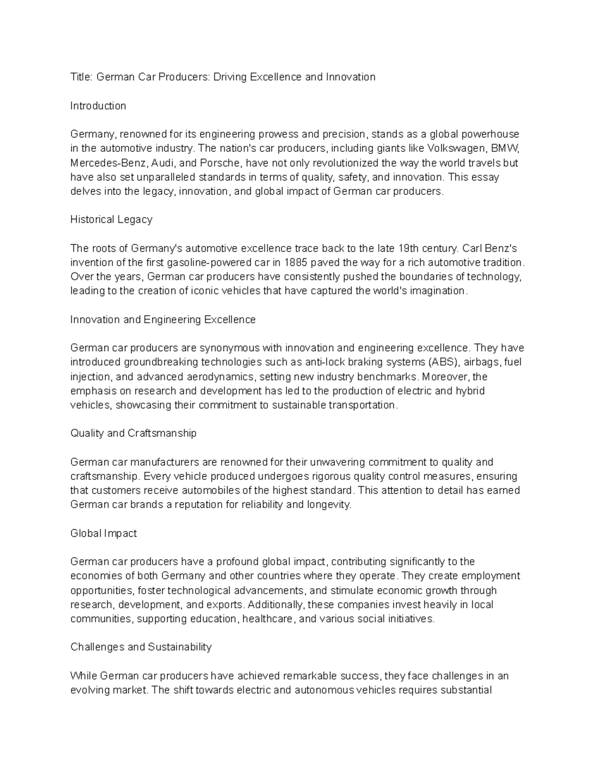 German Car Producers Driving Excellence and Innovation - Title: German ...