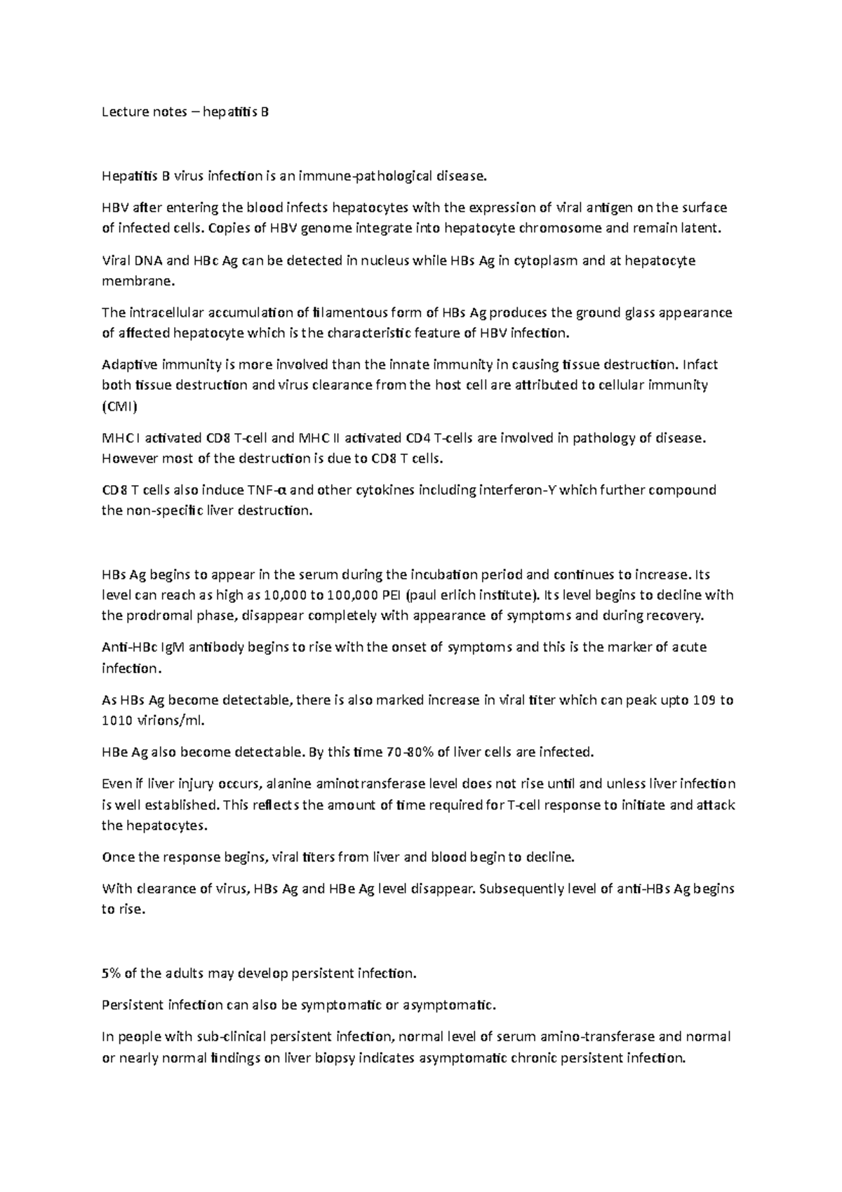 Lecture notes – hepatitis B - HBV after entering the blood infects ...