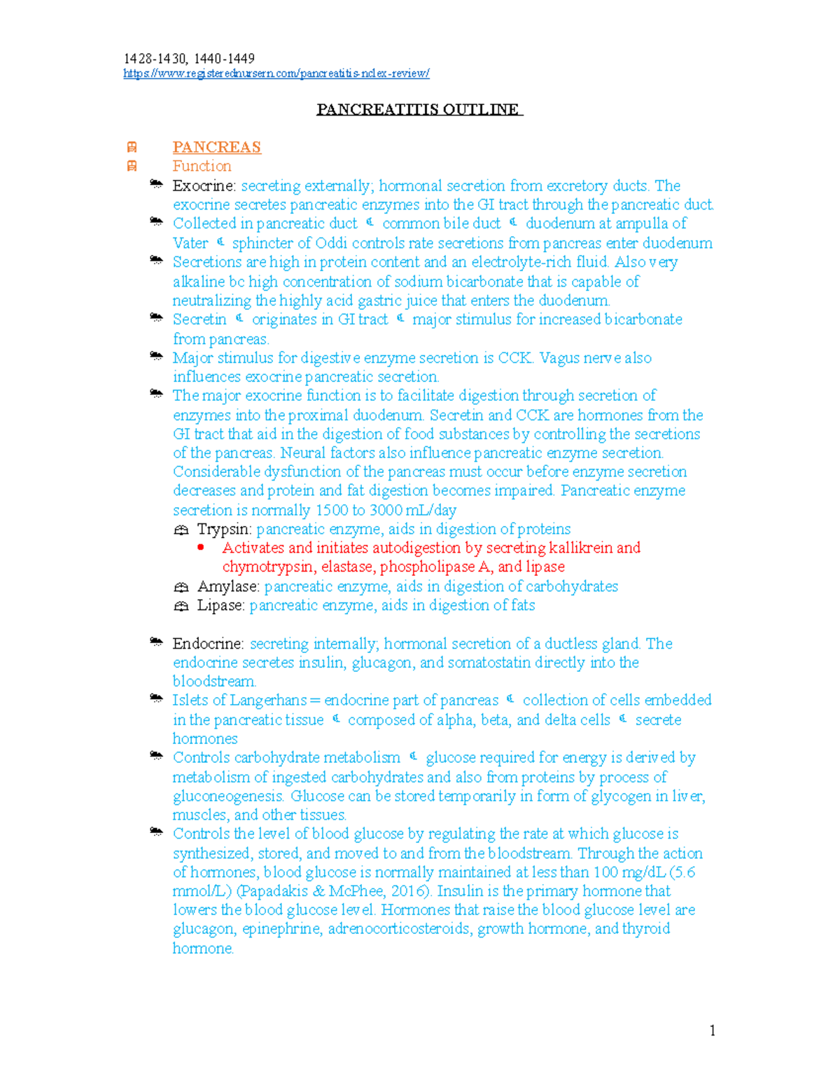 Pancreatitis lecture outline - registerednursern/pancreatitis-nclex ...