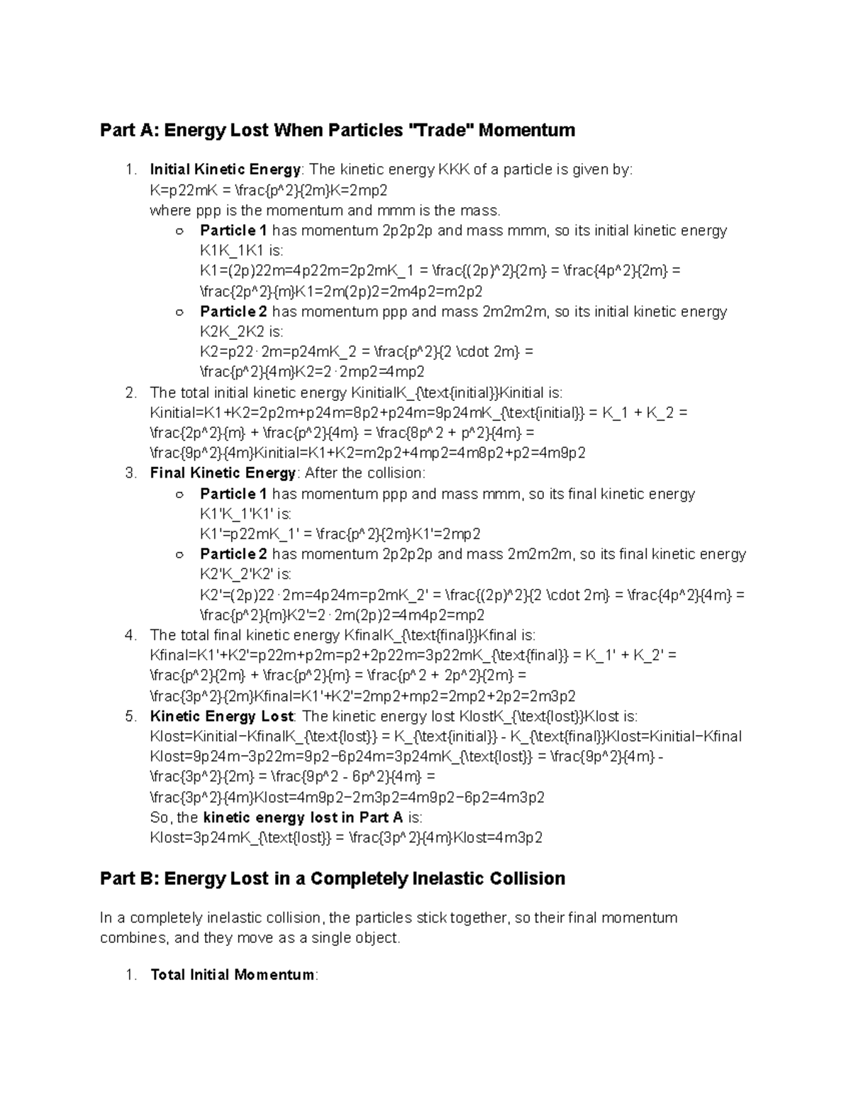Physics Practise - Part A: Energy Lost When Particles "Trade" Momentum ...