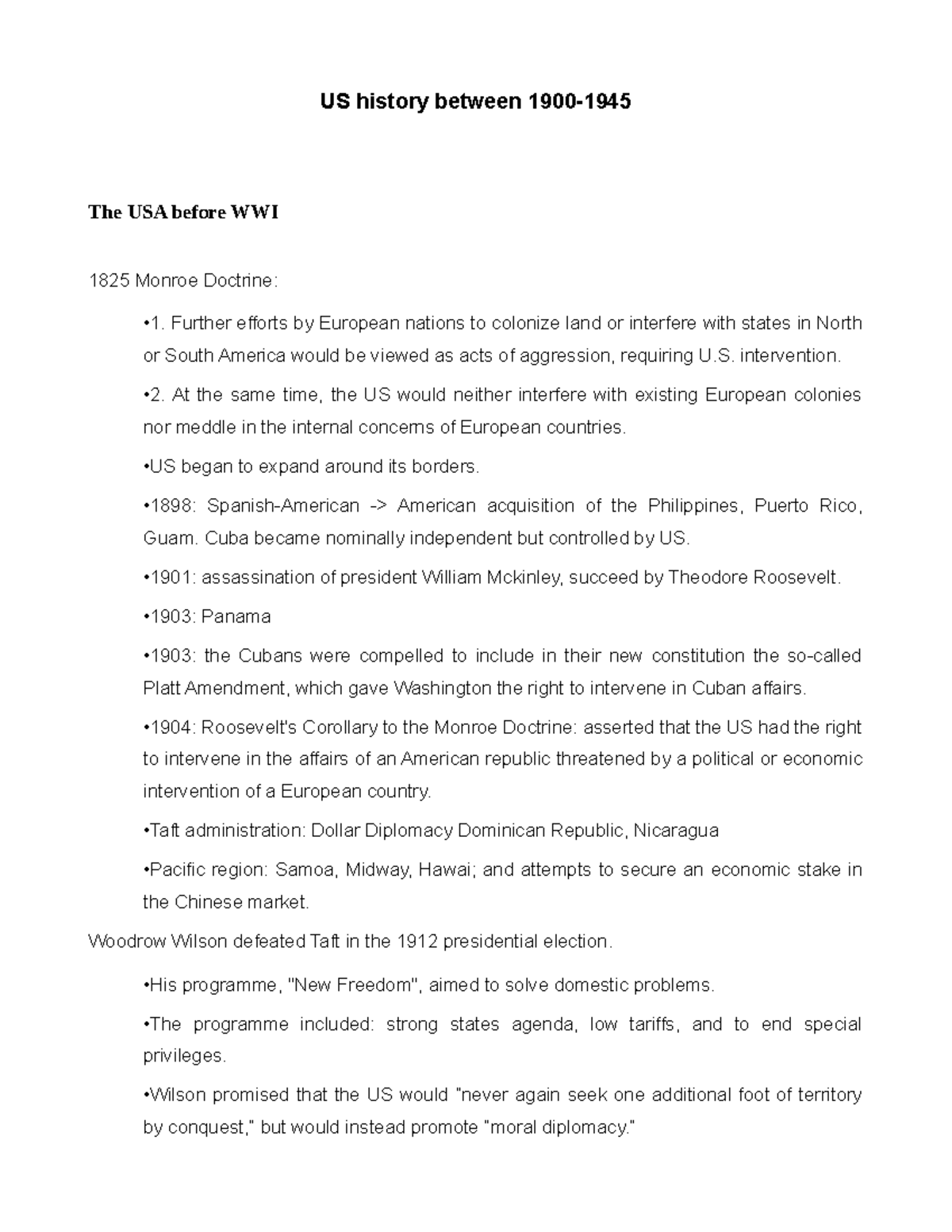 US history between 1900-1945 - US history between The USA before WWI ...