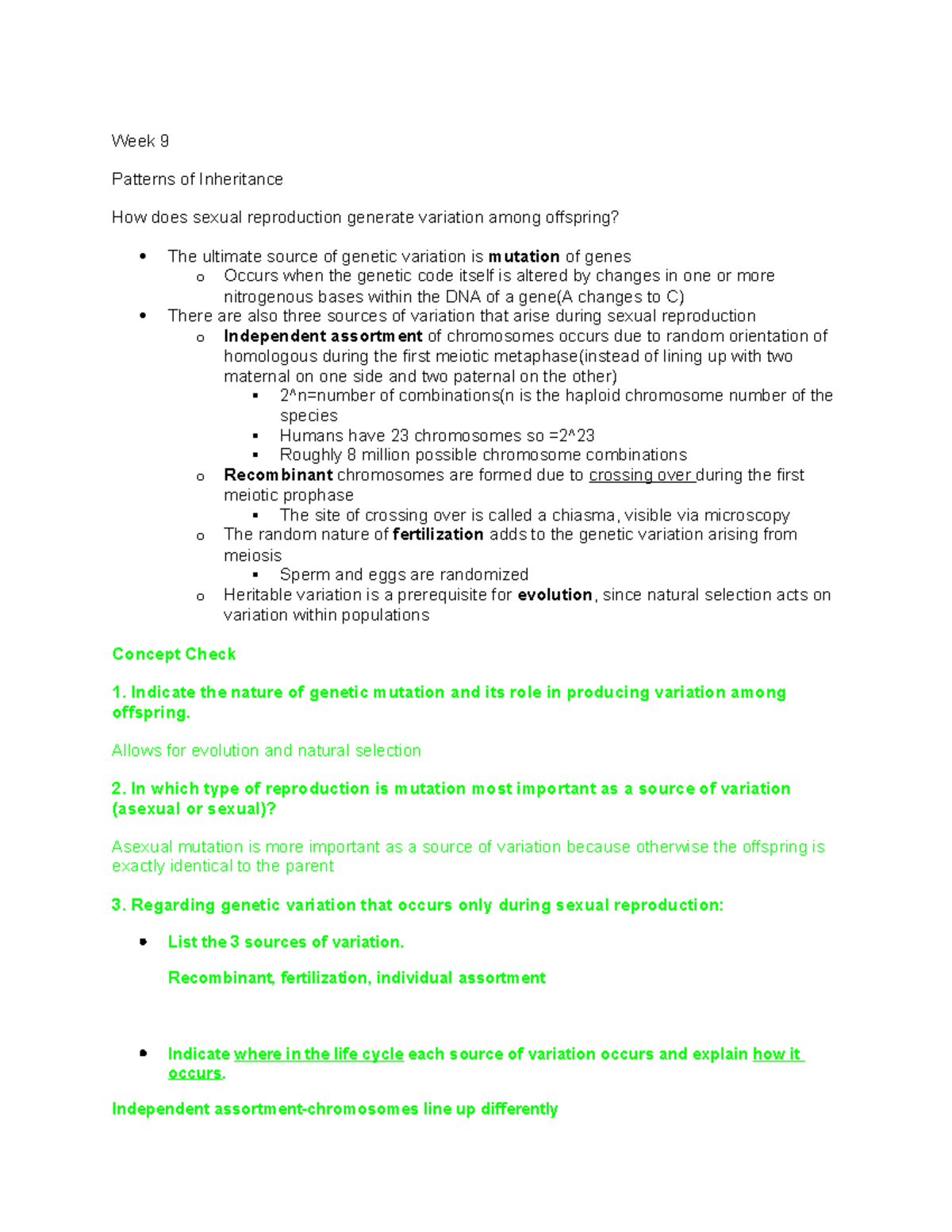 Week 9 - Distance Ed Course - Week 9 Patterns of Inheritance How does ...