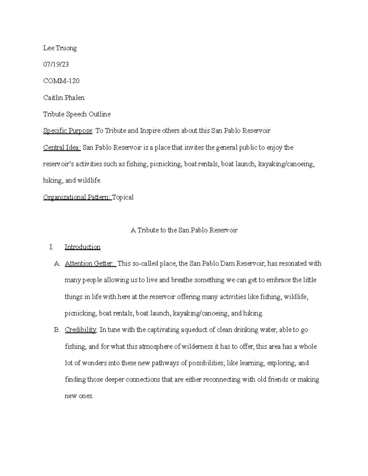 Tribute Speech Outline - Lee Truong 07/19/ COMM- Caitlin Phalen Tribute ...