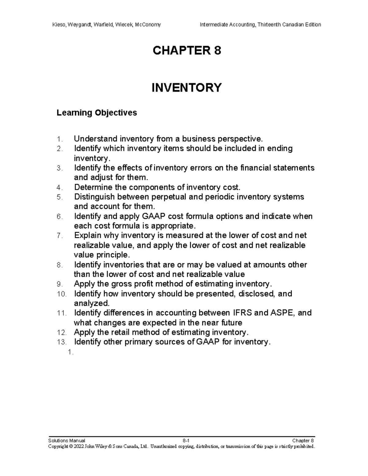 Sm08-KC - problems - CHAPTER 8 INVENTORY Learning Objectives 1. Understand inventory from a ...