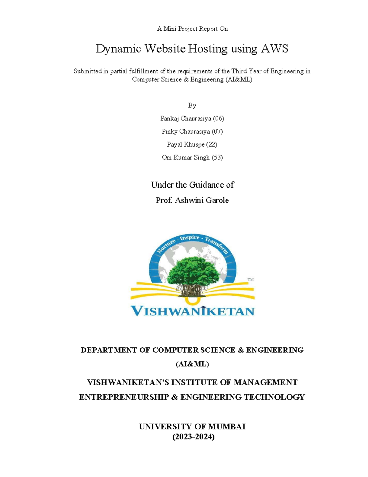 CCL report print - A Mini Project Report On Dynamic Website Hosting using AWS Submitted in ...