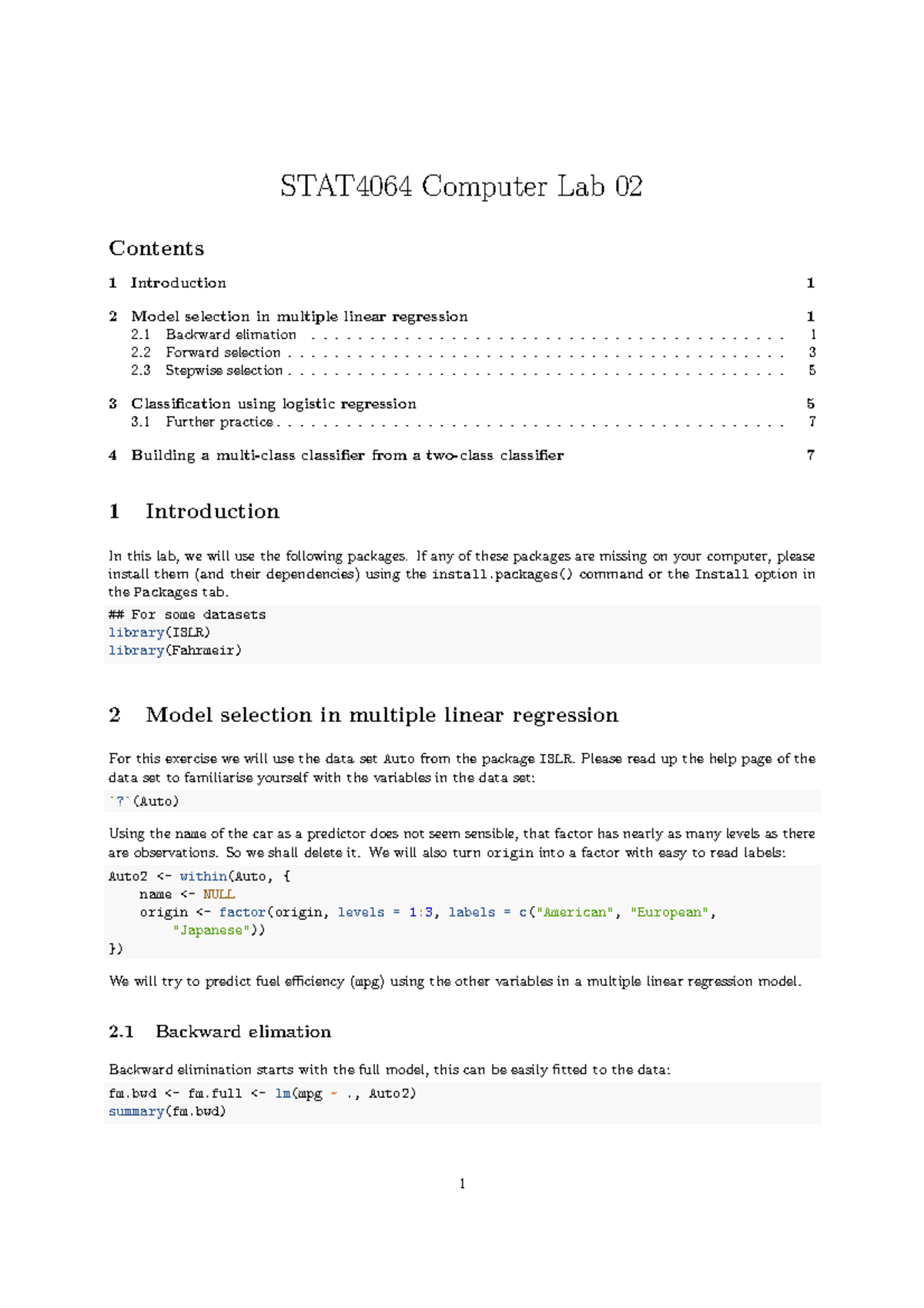 Lab02 Sheet and answer - STAT4064 Computer Lab 02 Contents 1 ...