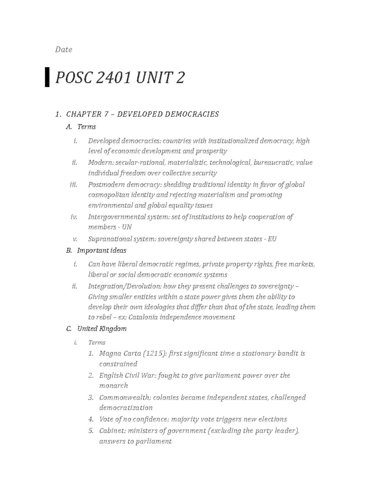 POSC 2401 final study guide - Date POSC 2401 UNIT 2 1. CHAPTER 7 ...