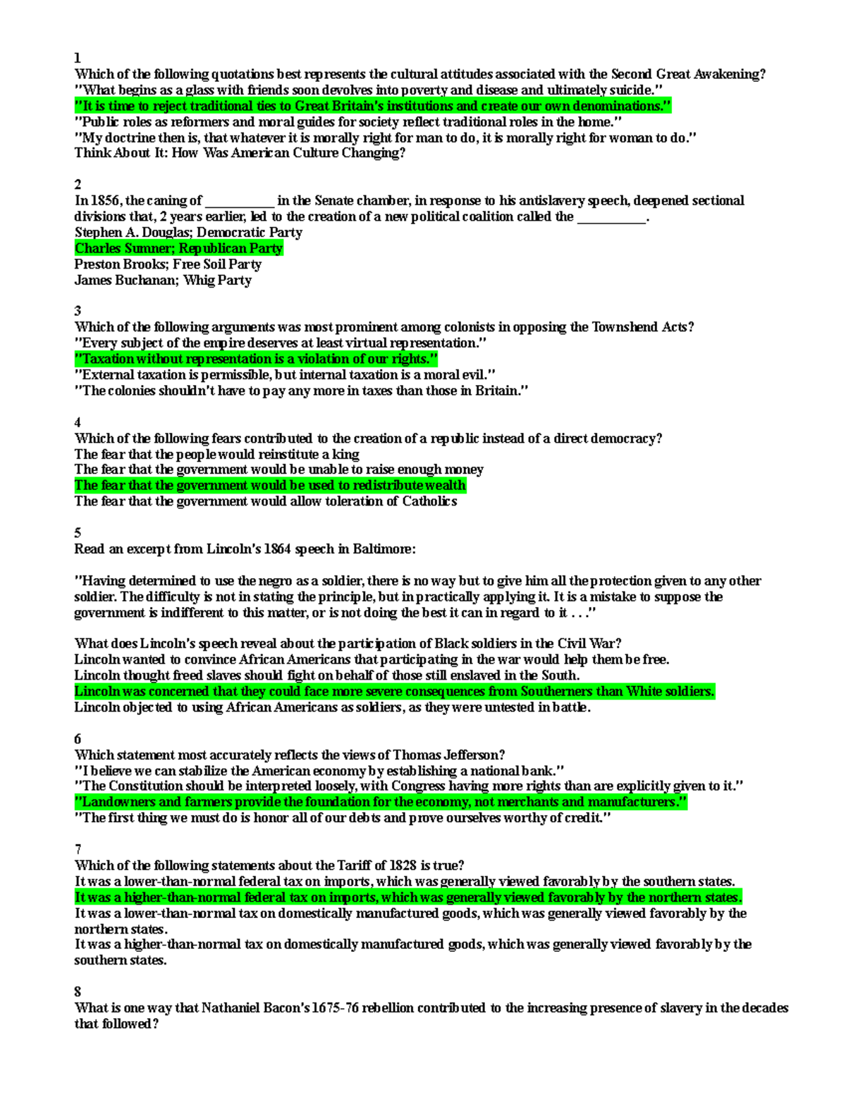 U.S. History I Final Milestone - 1 Which of the following quotations ...