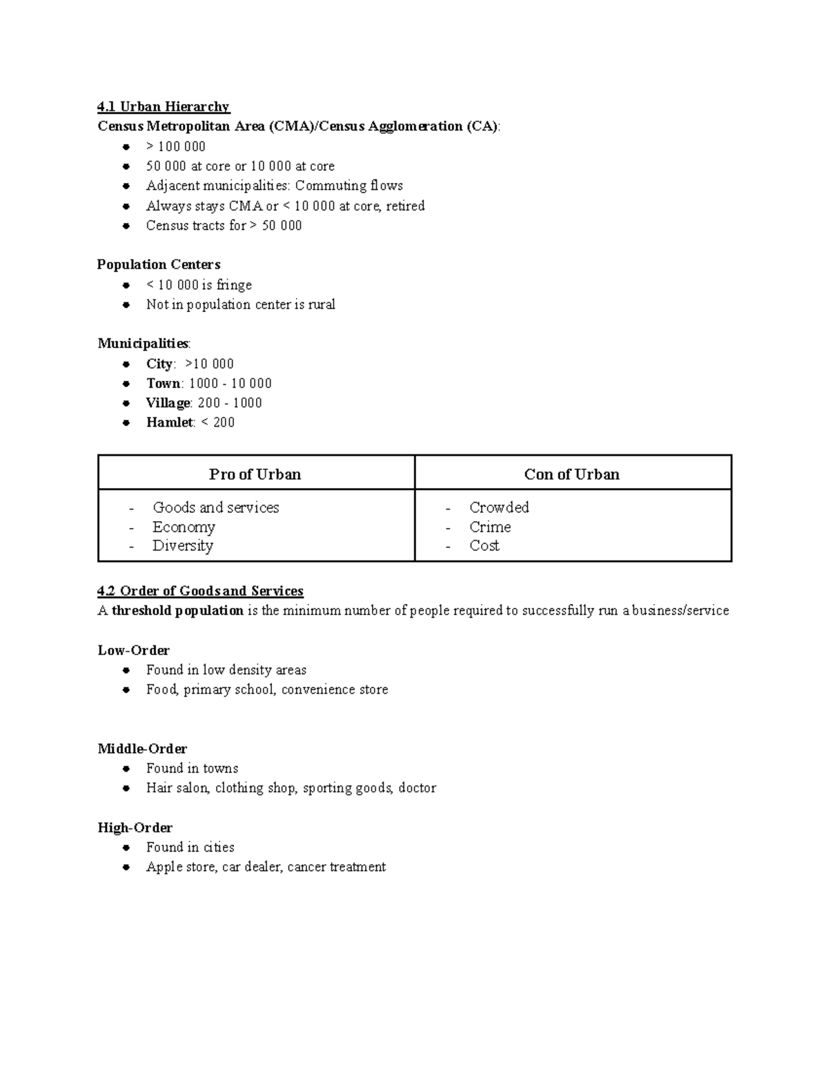 Unit 4 - Sustainable Communities Test - 4 Urban Hierarchy Census ...