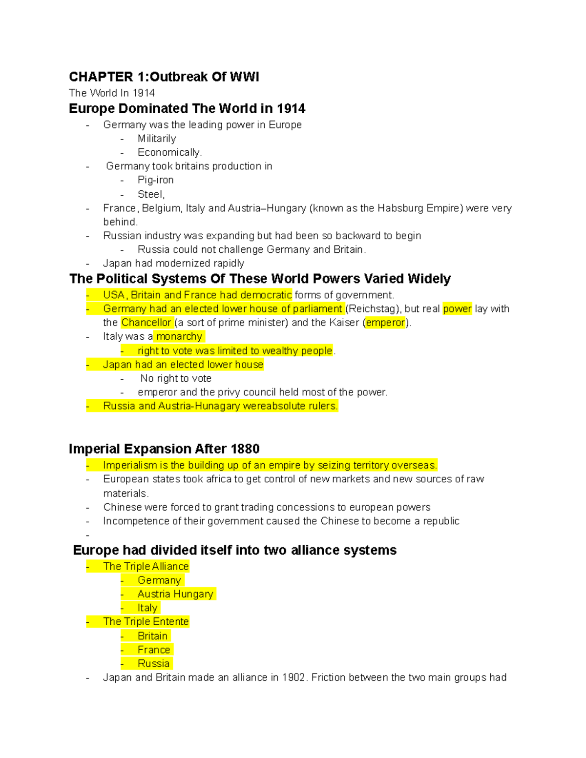 Diplomatic History - chapter 1-7 - CHAPTER 1:Outbreak Of WWI The World ...