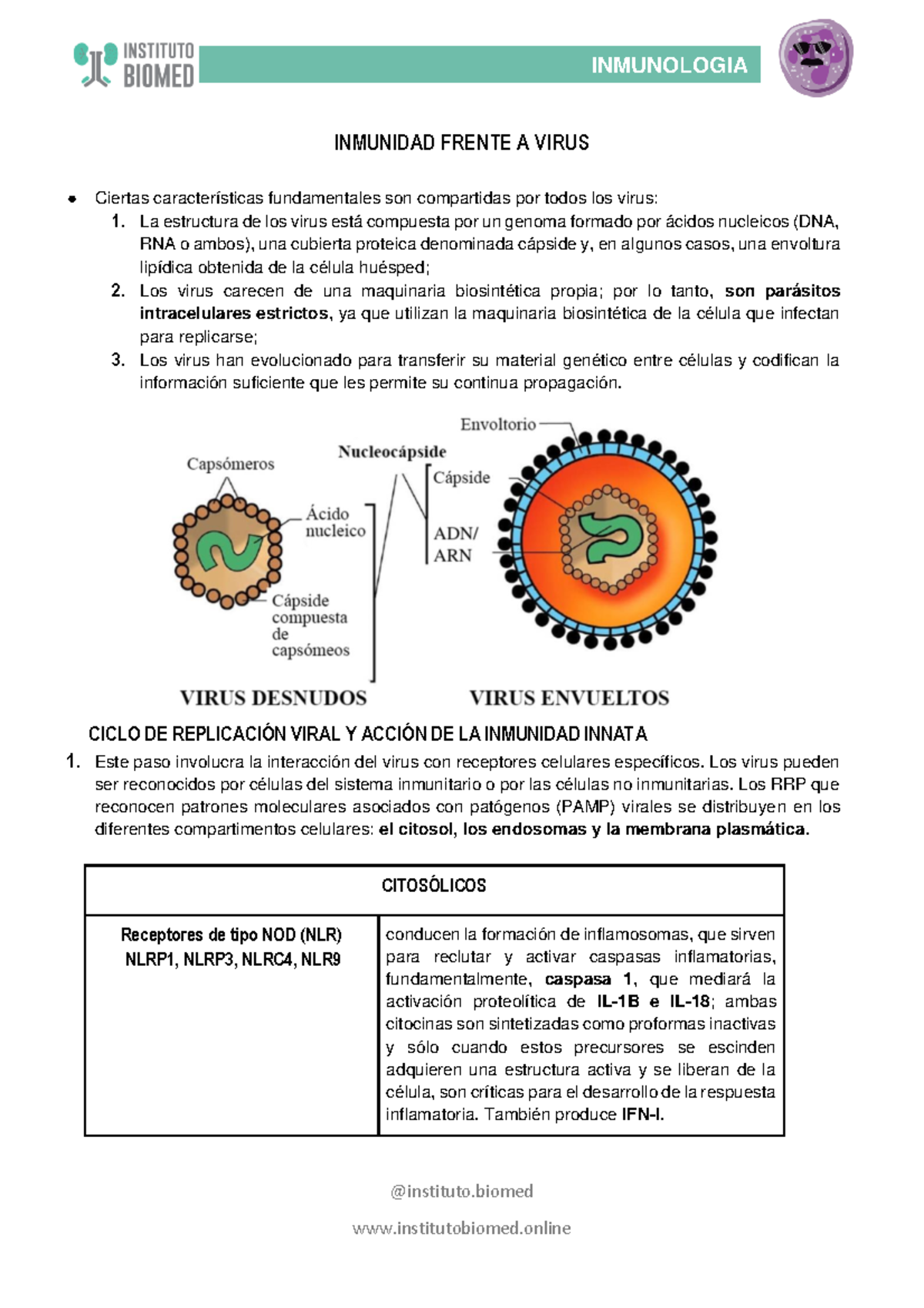 Apunte Inmunidad Frente A Virus Clique AQUI - @instituto INMUNIDAD FRENTE A VIRUS Ciertas - Studocu