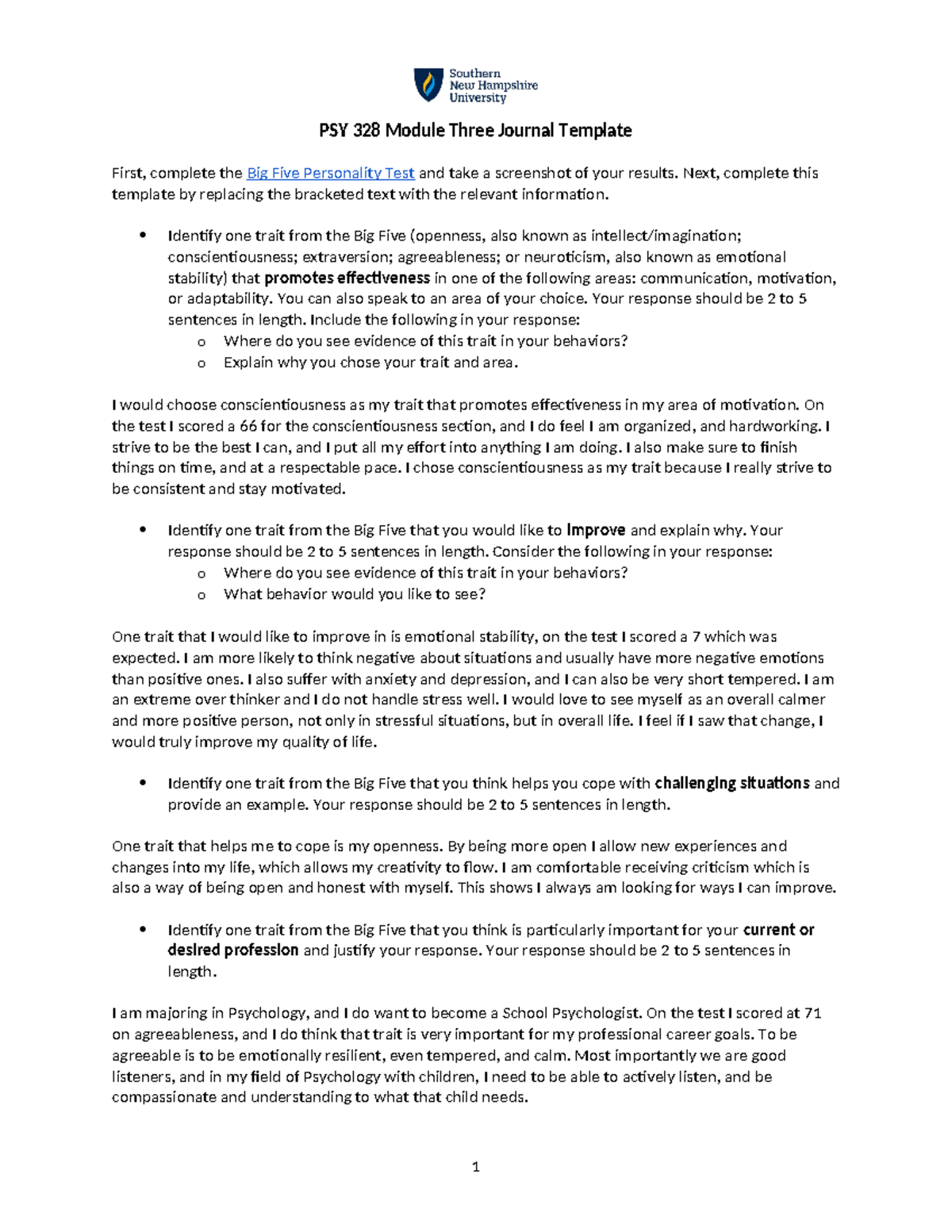 PSY 328 Module Three Journal Template - PSY 328 Module Three Journal ...