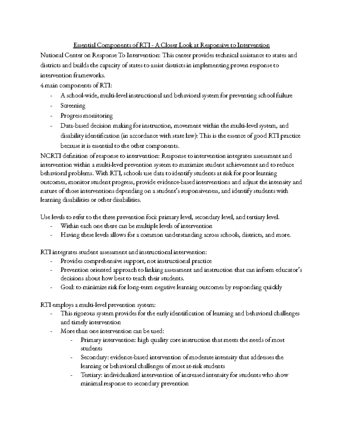Reading Notes Week 3 - Essential Components of RTI - A Closer Look at ...