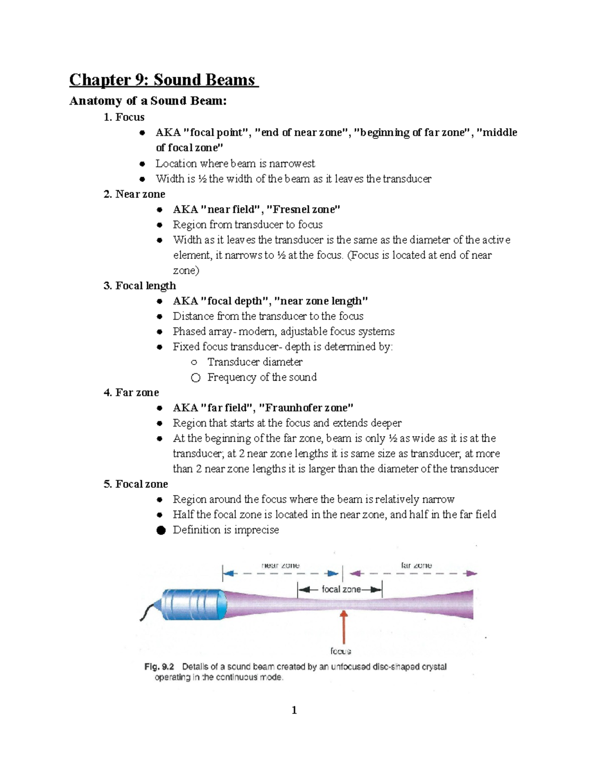 Chapter 9 - Sound beam Summary - Chapter 9: Sound Beams Anatomy of a Sound Beam: 1. Focus AKA ...