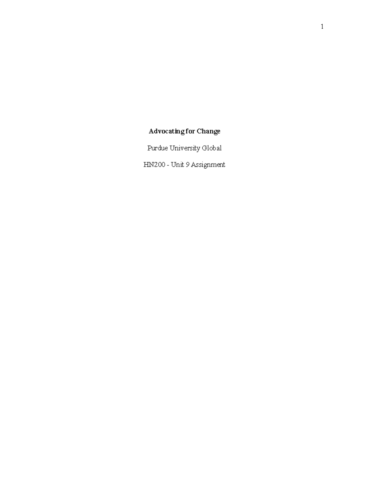 U9 Assignment Template - Advocating for Change Purdue University Global ...
