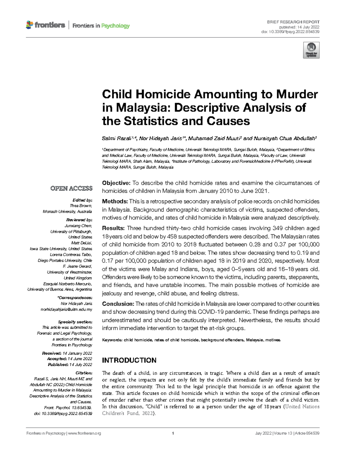 Child Homicide Amounting to Murder in Malaysia Des - BRIEF RESEARCH ...