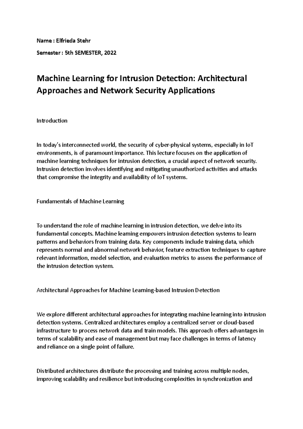 Machine Learning for Intrusion Detection Architectural Approaches and ...