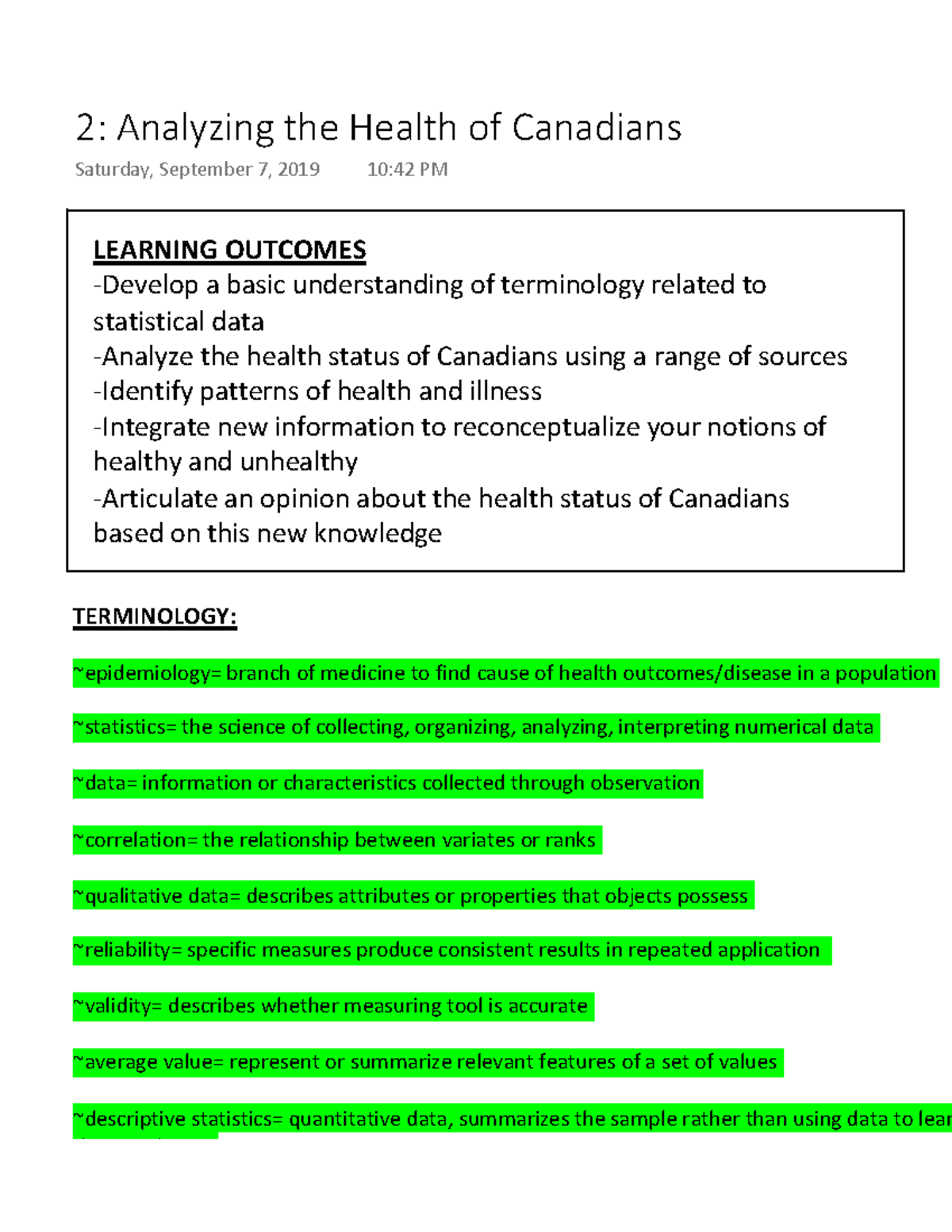 2 Analyzing the Health of Canadians - LEARNING OUTCOMES -Develop a ...