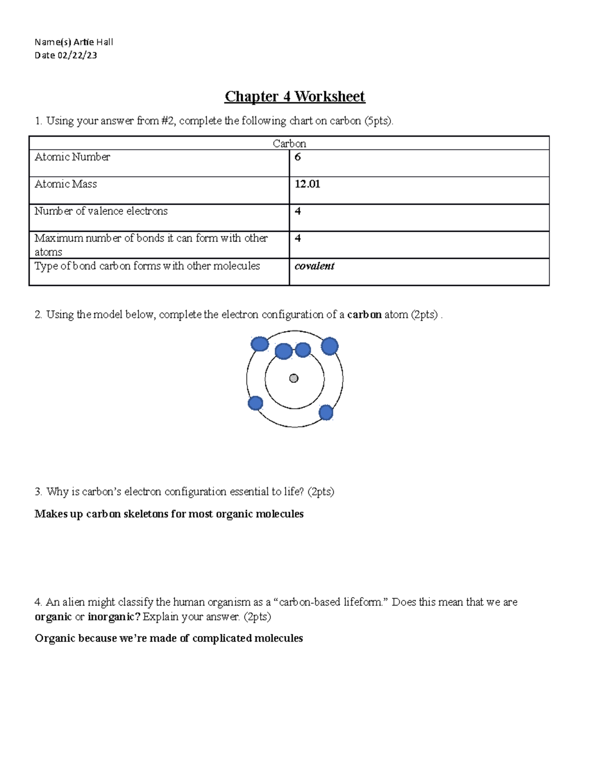 Chapter 4 bio - gibson - Date 02/22/ Chapter 4 Worksheet Using your ...