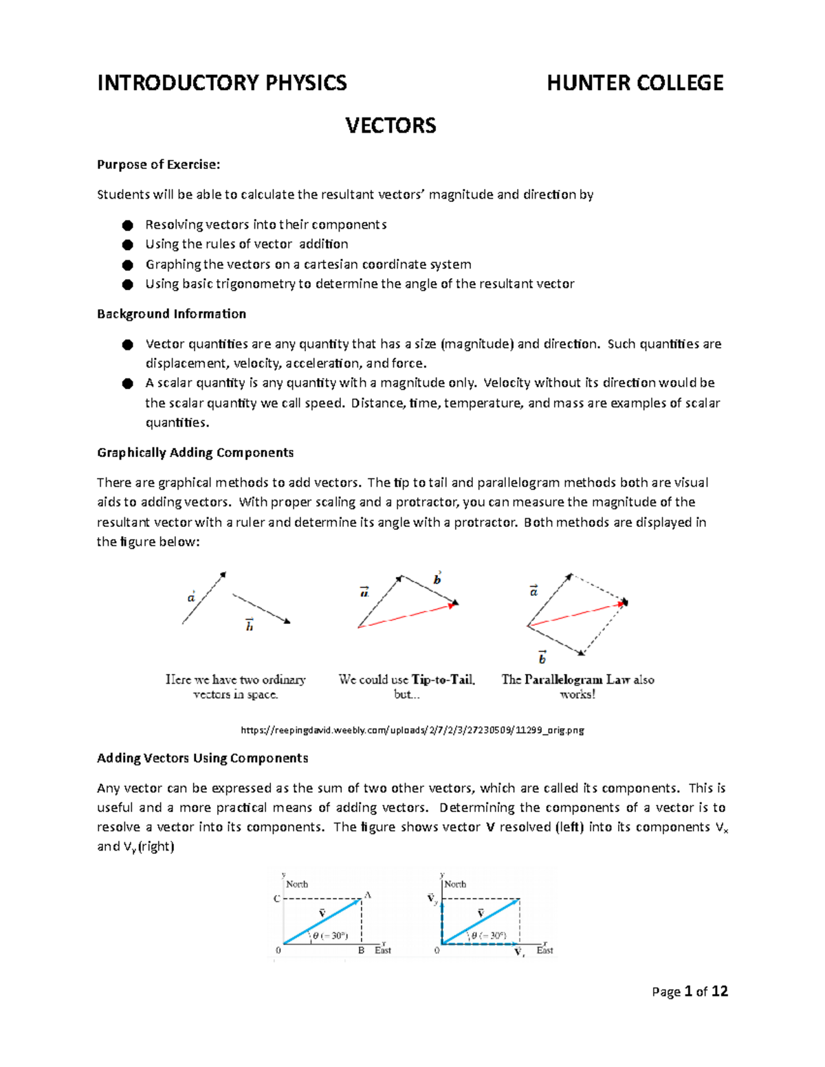 003 Vector Lab Simulation lab procedures - INTRODUCTORY PHYSICS HUNTER ...