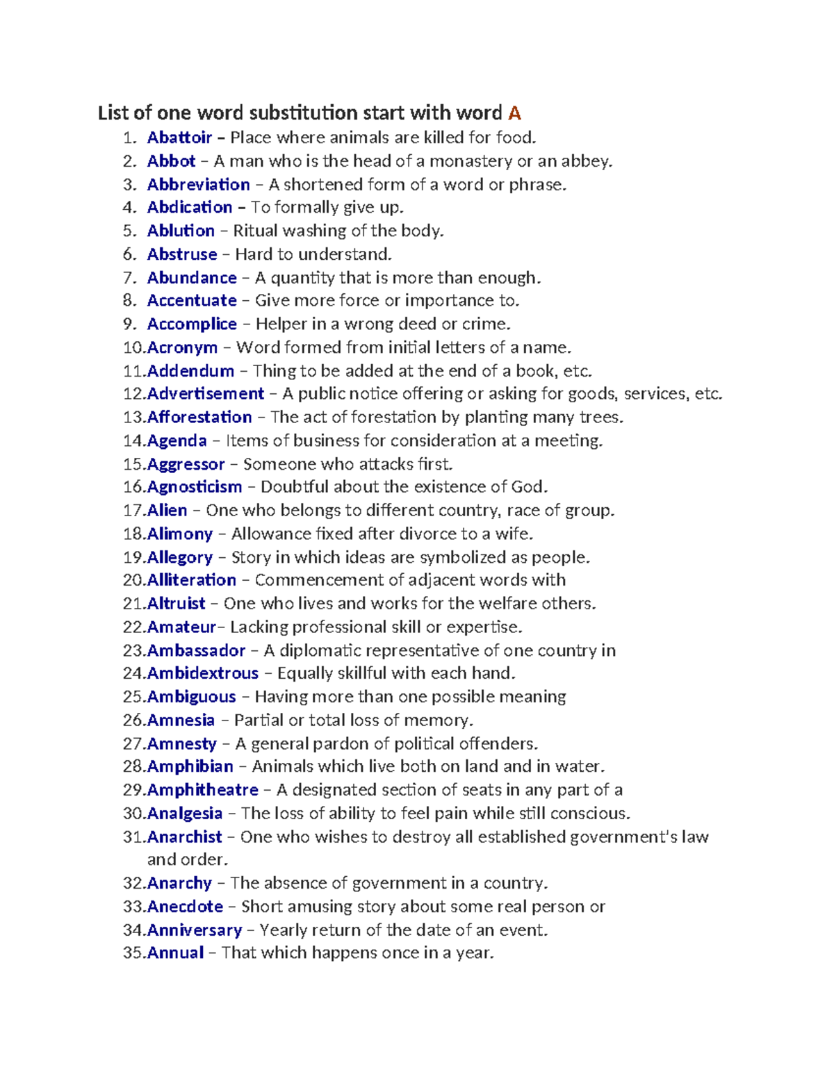 One word substitution - Dhiki - List of one word substitution start ...