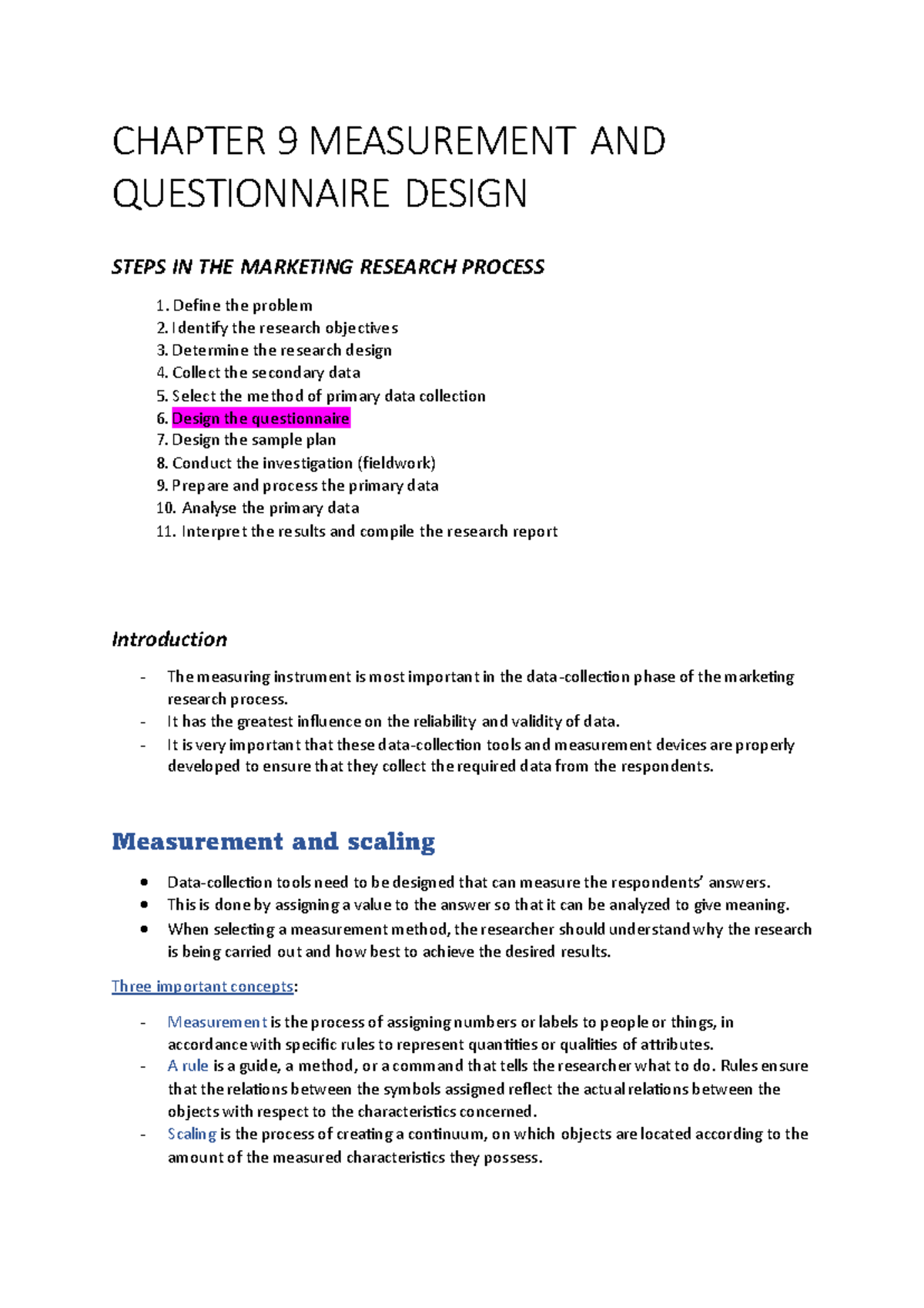 Chapter 9 BEM 314 ST 2 - Summary Marketing research - CHAPTER 9 ...