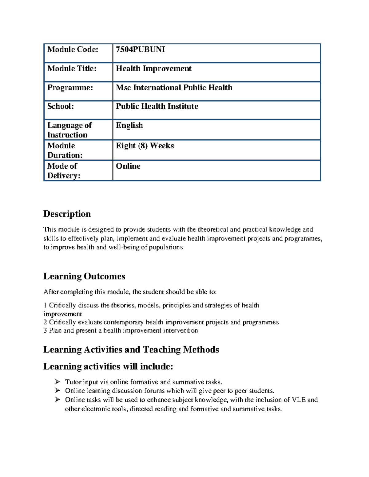 Module Specifications - Module Code: 7504 PUBUNI Module Title: Health ...