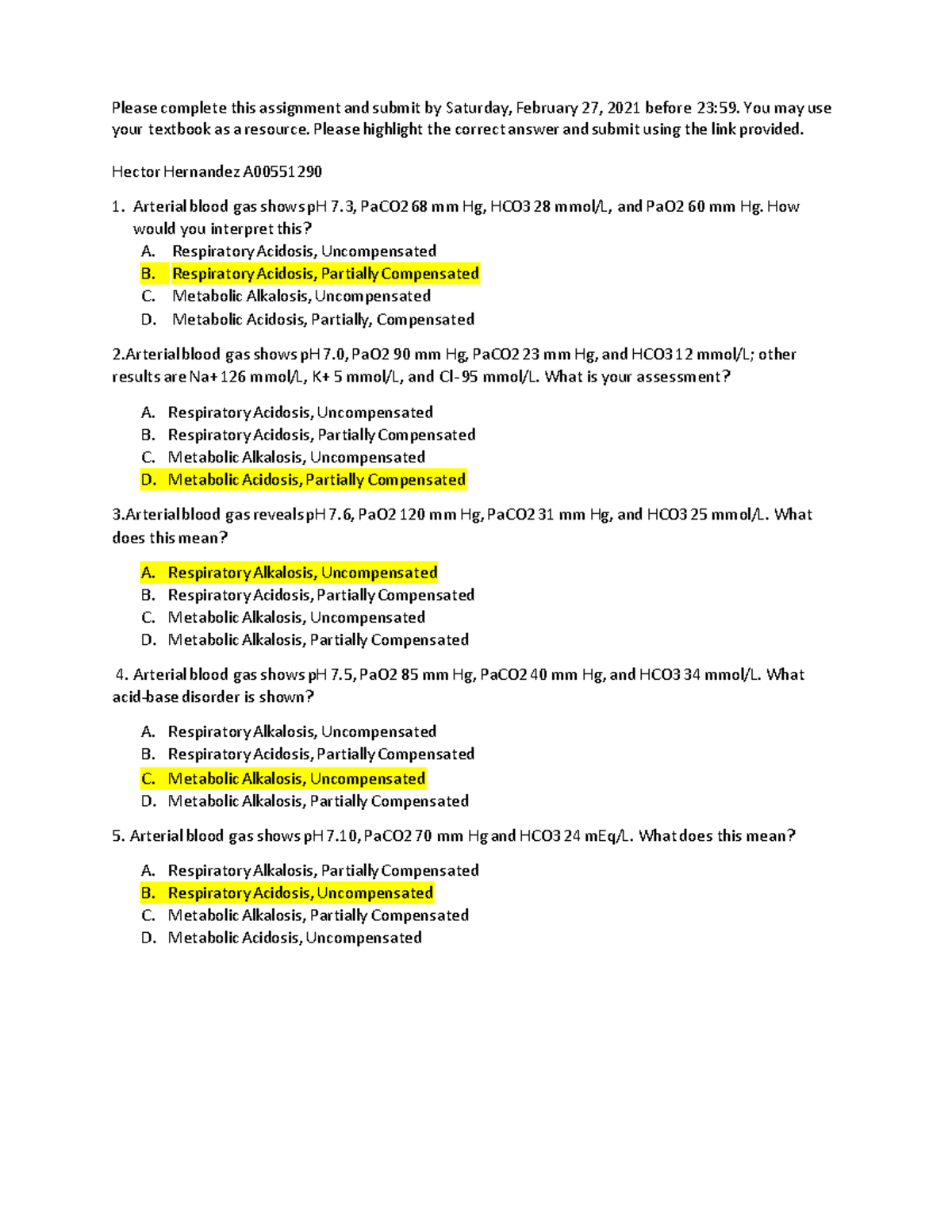 ABG worksheet - Please complete this assignment and submit by Saturday ...