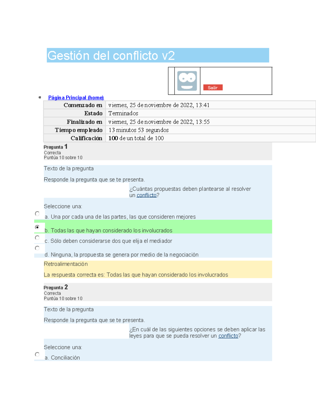 Examen Gestión del conflicto v2 - Gestión del conflicto v Claudia ...